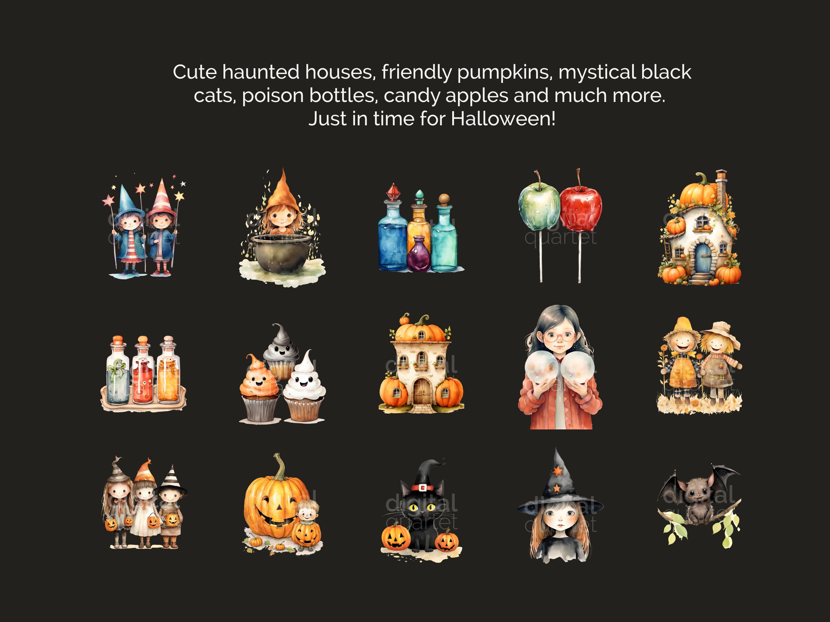 Cute Halloween Watercolor Clipart Bundle 30 PNG Transparent - Etsy