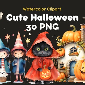 Cute Halloween Watercolor Clipart Bundle 30 PNG Transparent - Etsy