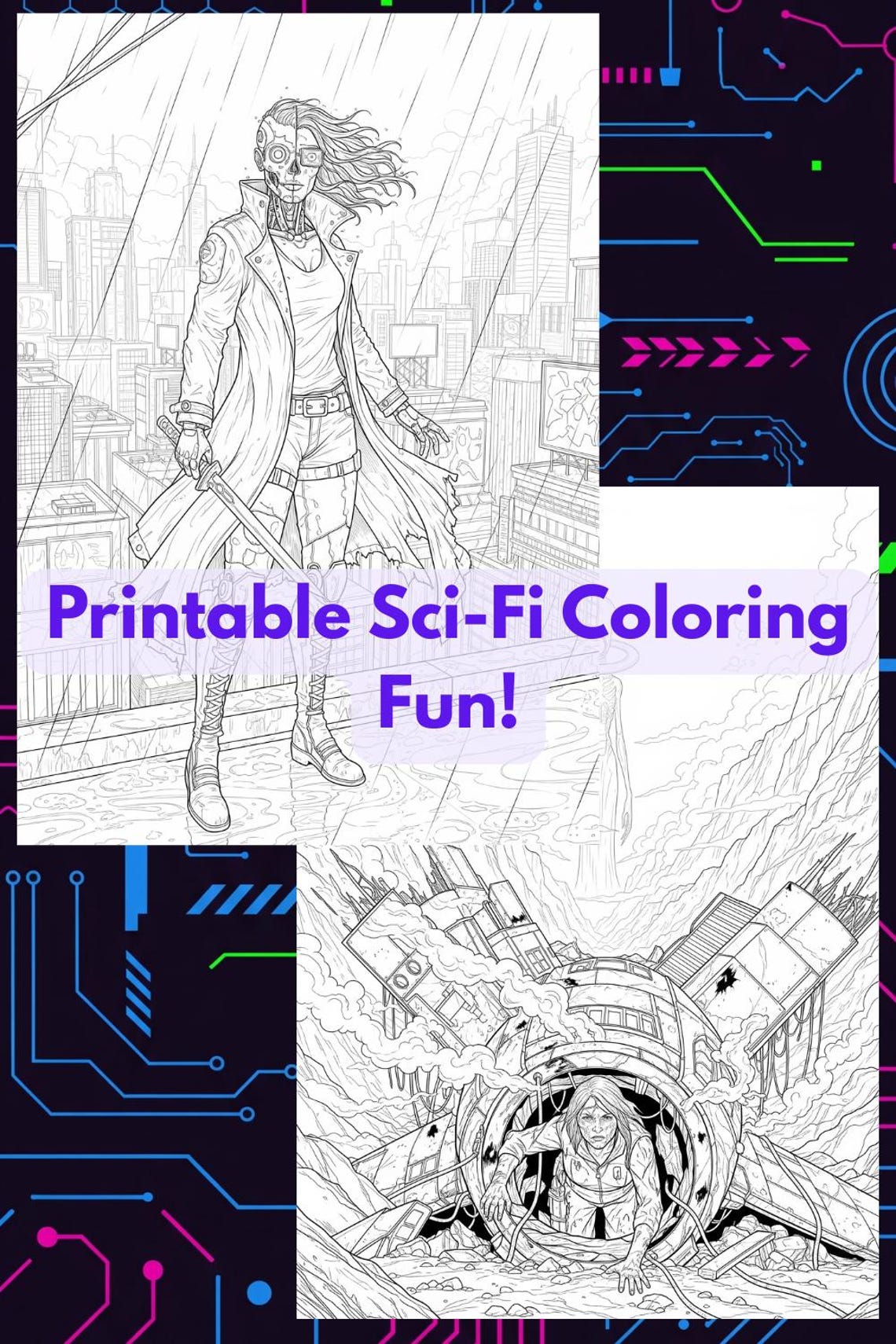 Sci-fi Adult Coloring Pages – Printable Robots, Mechs, Aliens ...