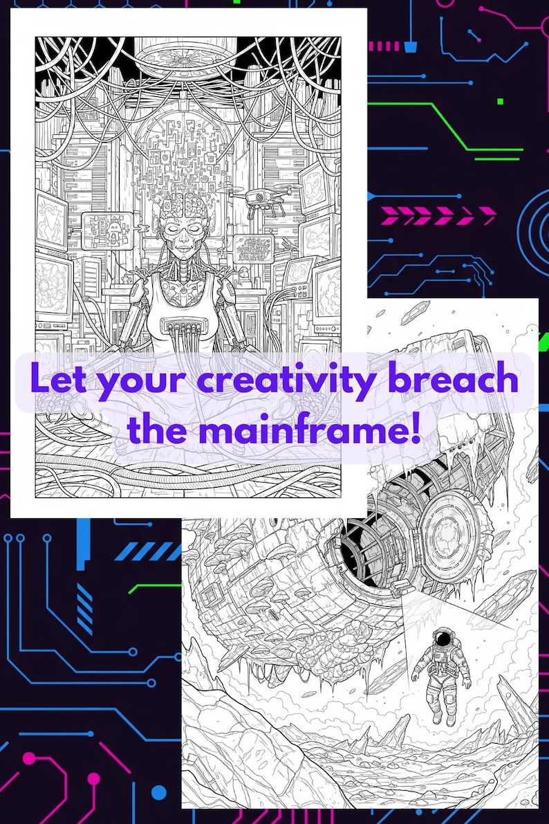 Sci-fi Adult Coloring Pages – Printable Robots, Mechs, Aliens ...