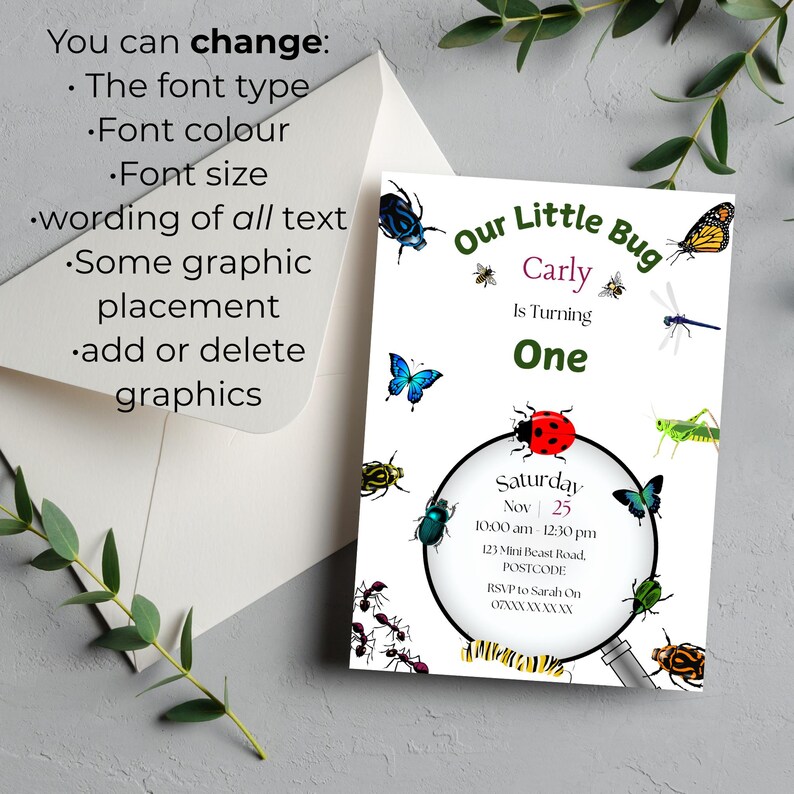 Little Bug 1st Birthday Invitation: Garden Insects (instant Download ...
