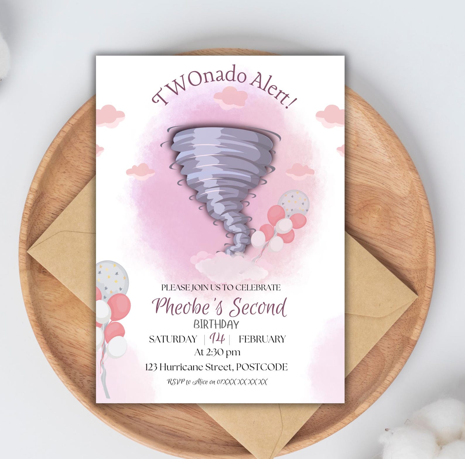 Editable Pink Twonado Invitation | Children's Birthday Party Invite ...