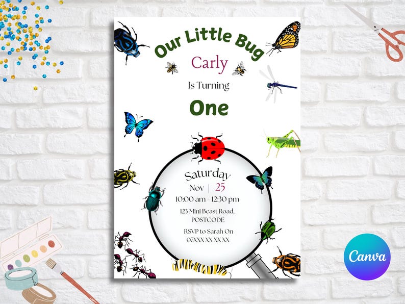 Little Bug 1st Birthday Invitation Template Children's Insect First ...