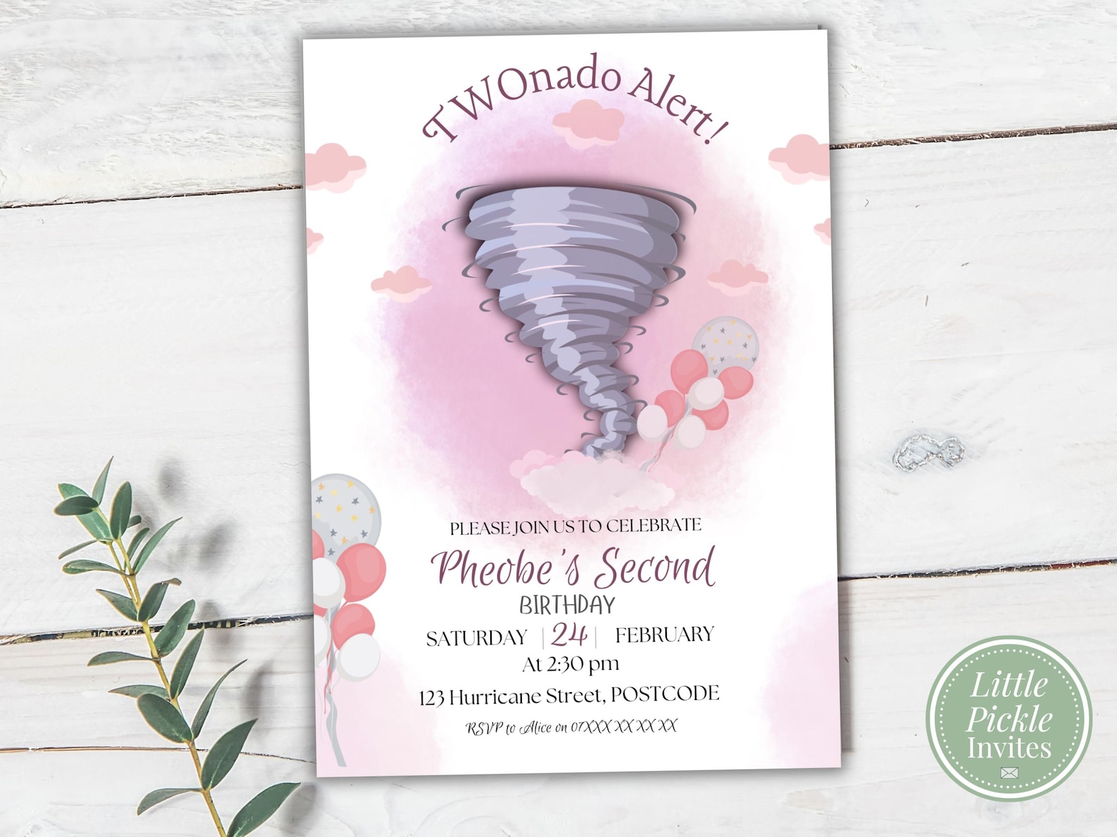 Editable Pink Twonado Invitation | Children's Birthday Party Invite ...