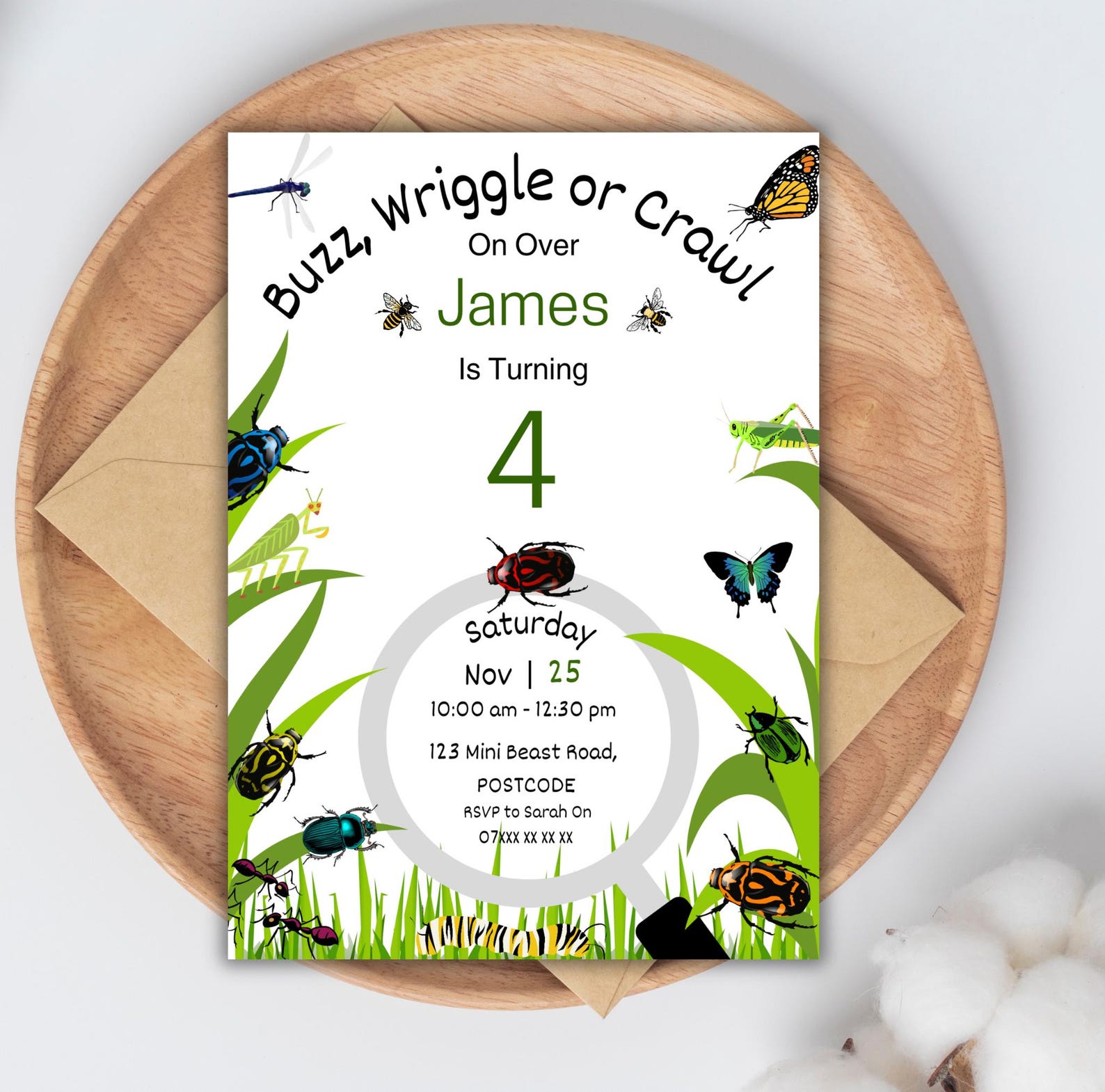 Editable Insect Birthday Invitation | Bug 4th Birthday Invite | Instant ...