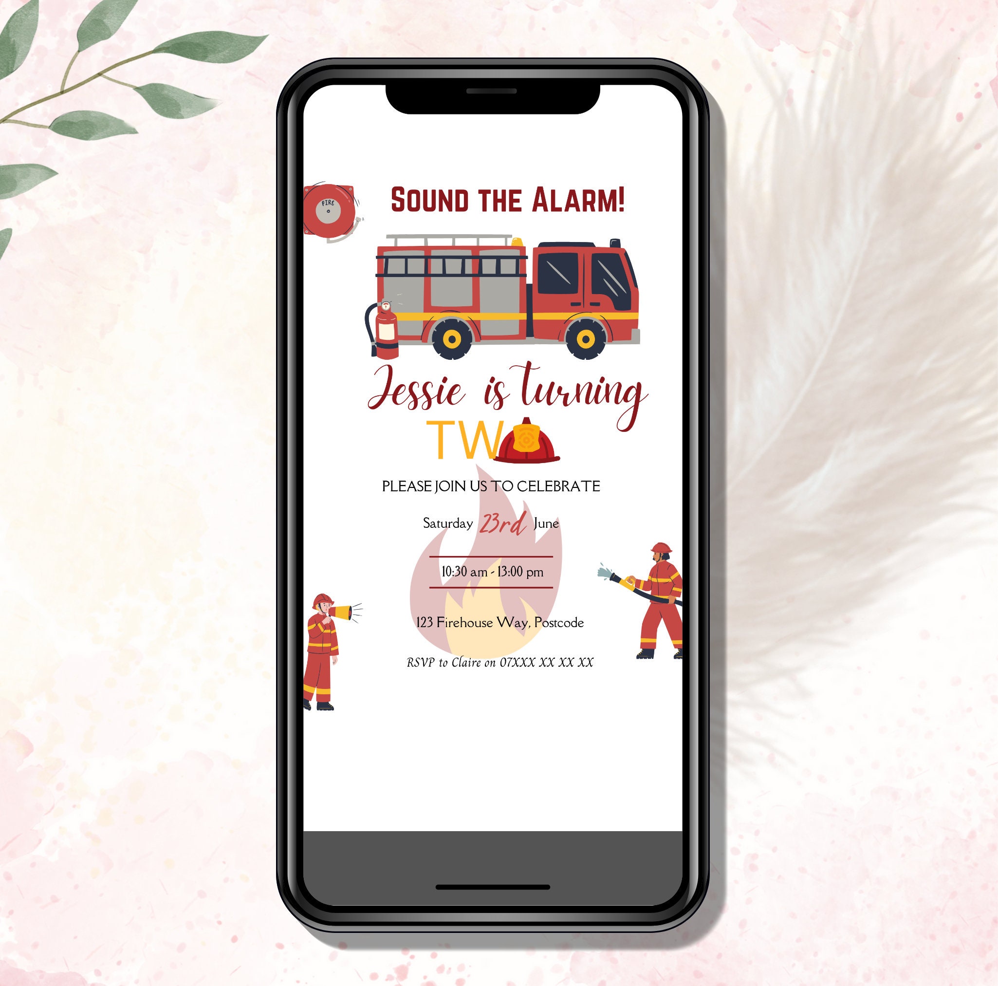 Editable Firefighter Themed Second Birthday Invitation Customisable ...