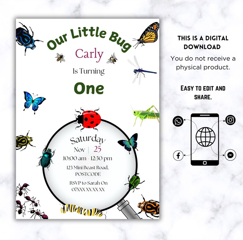 Little Bug 1st Birthday Invitation: Garden Insects (instant Download ...