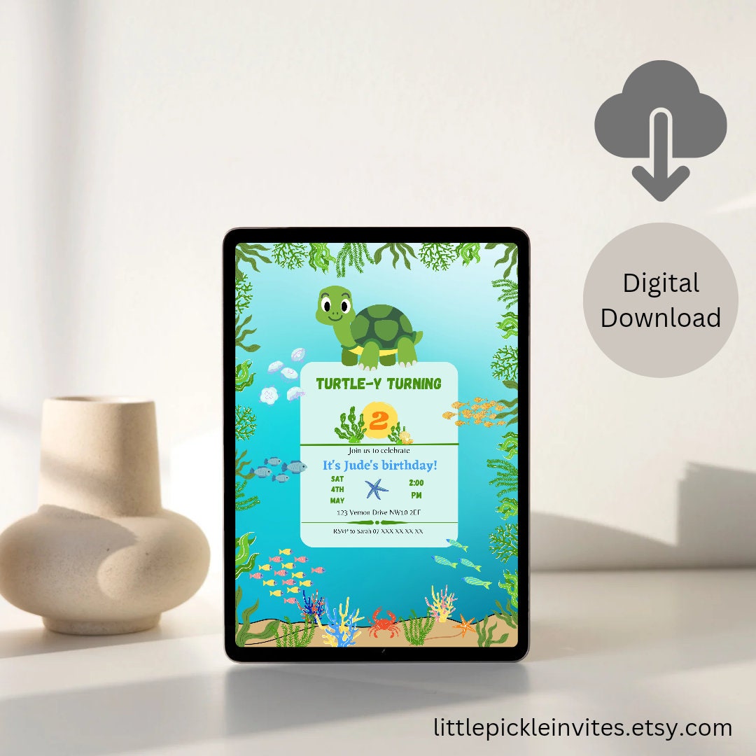 Editable Turtle-y Two | Ocean Themed Canva Template | Digital Download ...