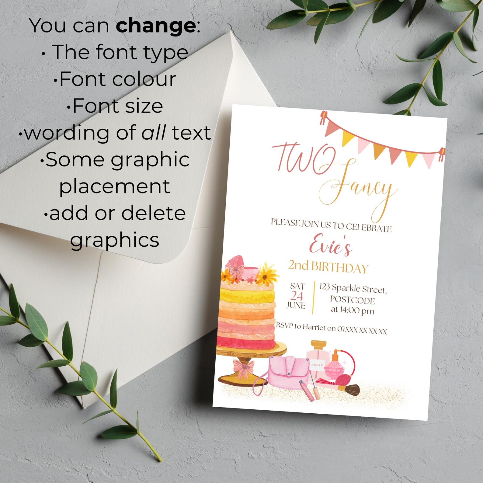 Editable Two Fancy 2nd Birthday Invitation Template | Girl's Bday ...