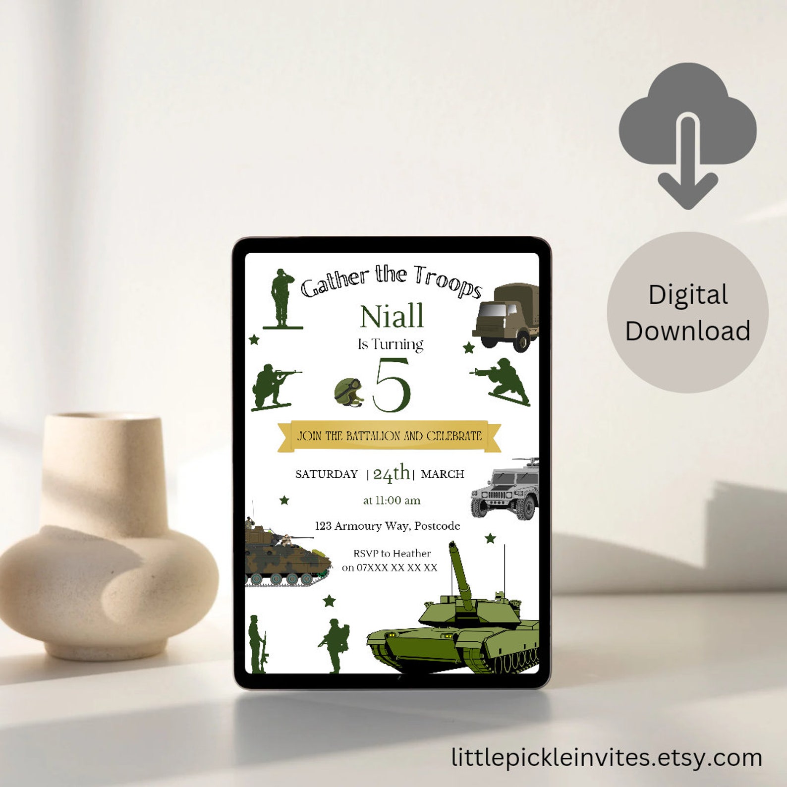Editable Army Fifth Birthday Party Invitation | Instant Download | Boys ...