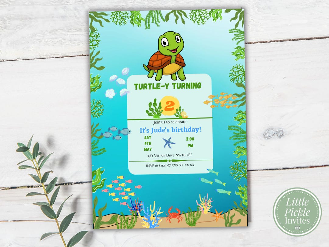 Editable Turtle-y Two | Ocean Themed Canva Template | Digital Download ...