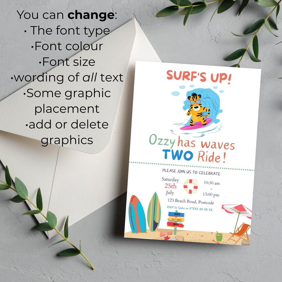 Editable Surfing Themed Invitation | "surf's Up" Children's Birthday ...