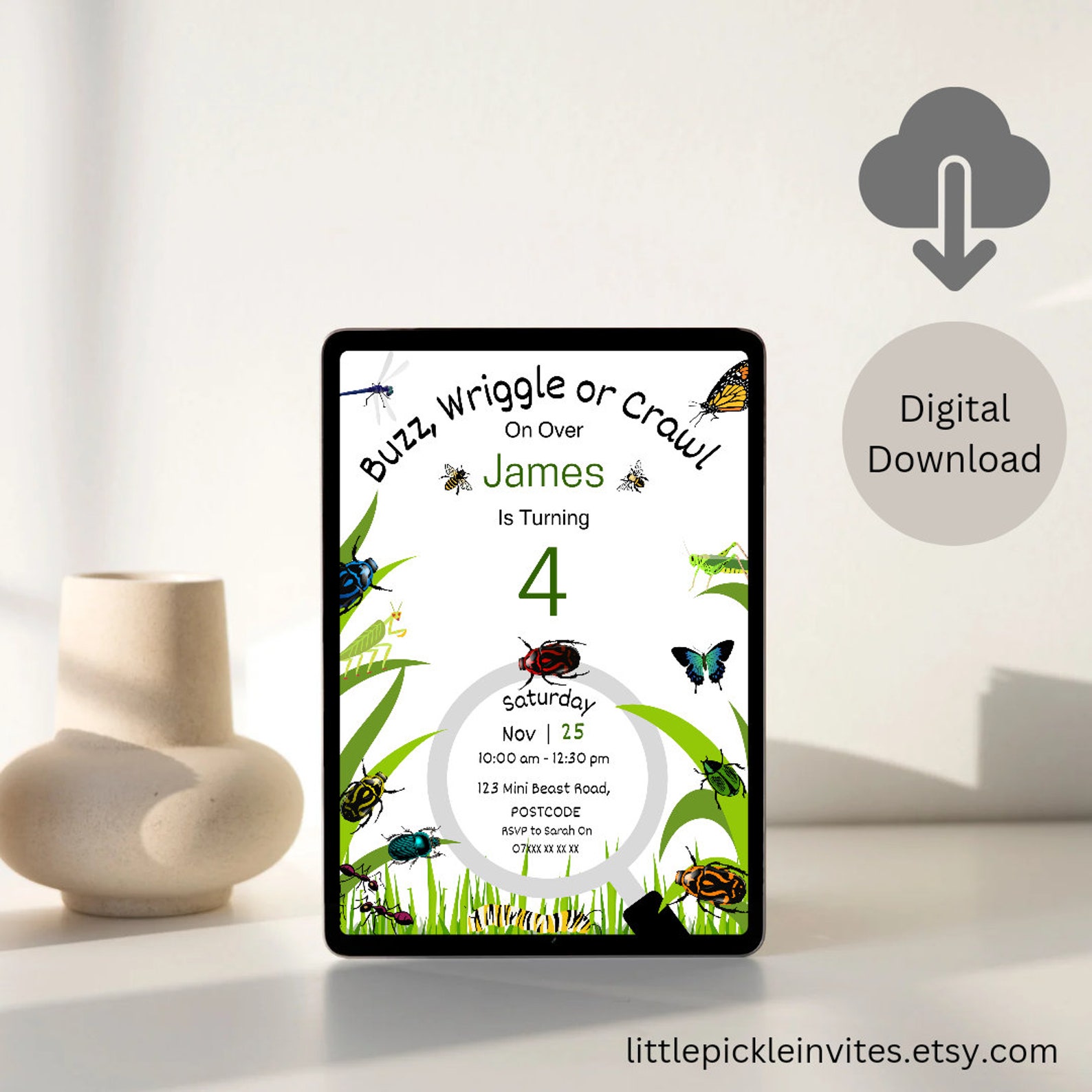 Editable Insect Birthday Invitation | Bug 4th Birthday Invite | Instant ...