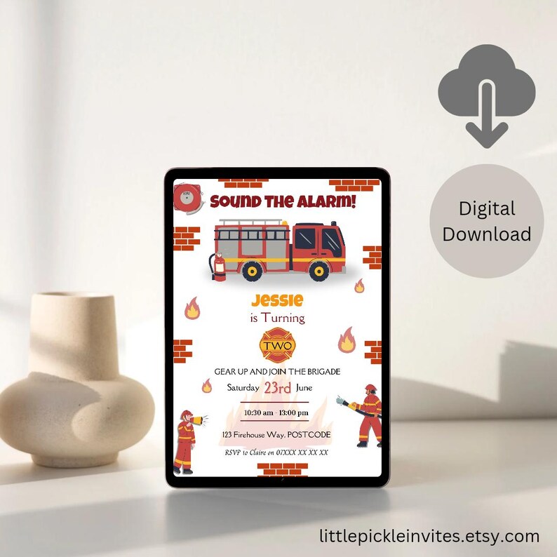 Editable Firefighter Themed Second Birthday Invitation | Customisable ...