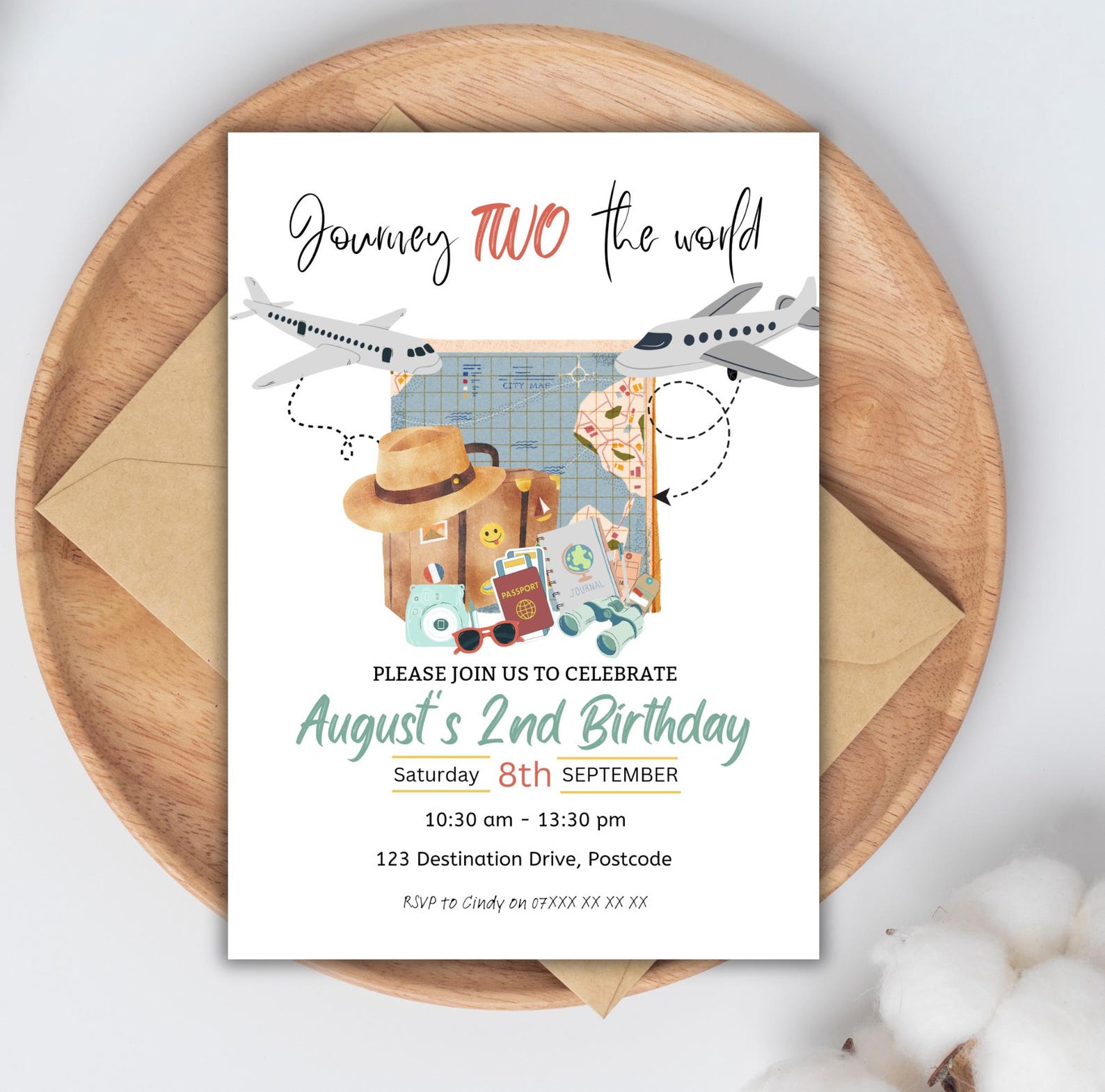 Editable Travel/adventure Invitation | 'journey TWO the World' Themed ...