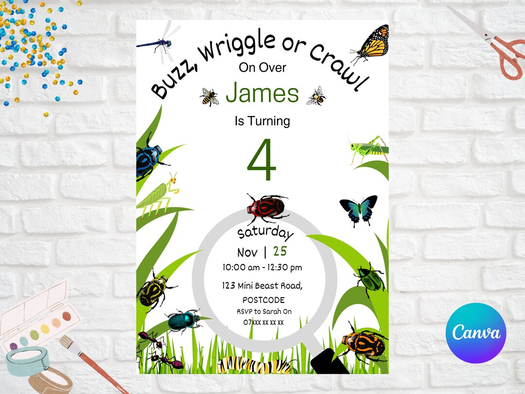 Editable Insect Birthday Invitation Bug 4th Birthday Invite Instant ...