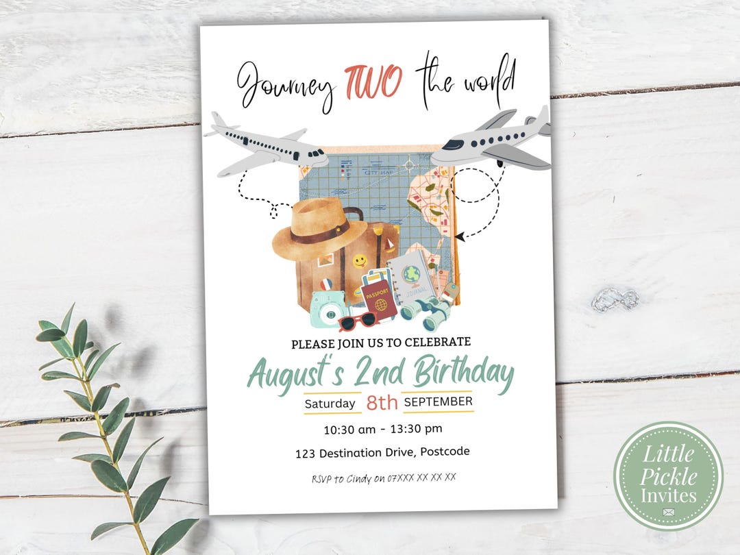 Editable Travel/adventure Invitation | 'journey TWO the World' Themed ...