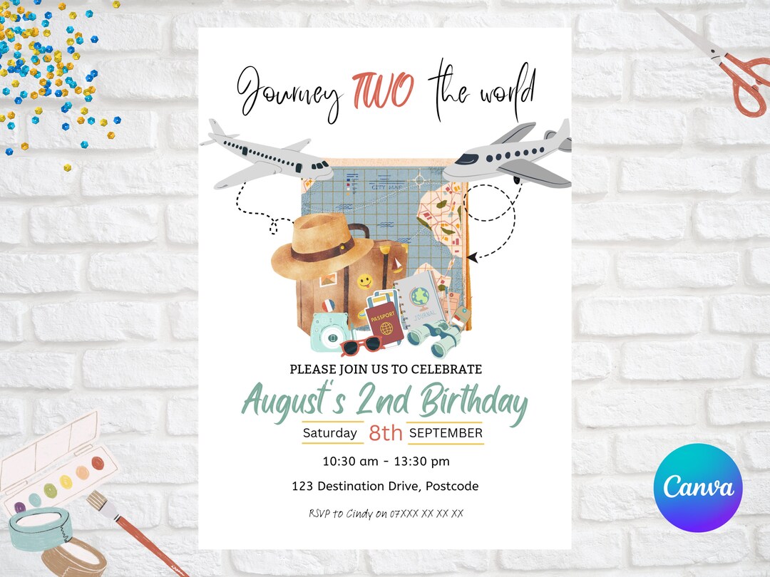Editable Travel/adventure Invitation | 'journey TWO the World' Themed ...