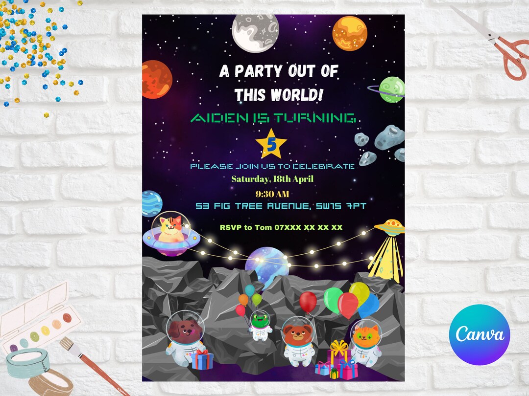 Editable Space Themed Invitation, Out of This World, Cosmic Children's ...