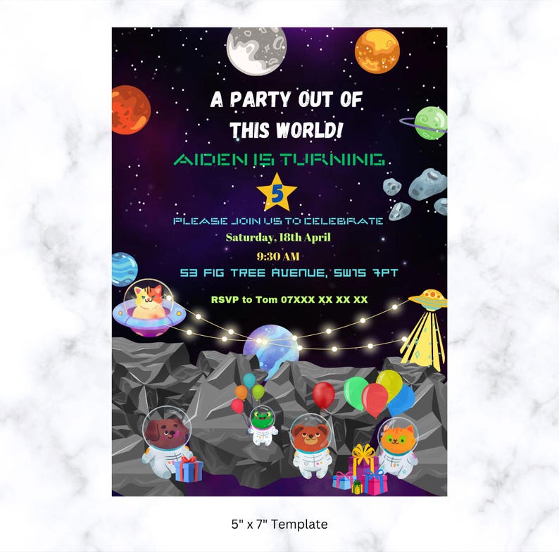 Editable Space Themed Invitation, Out of This World, Cosmic Children's ...