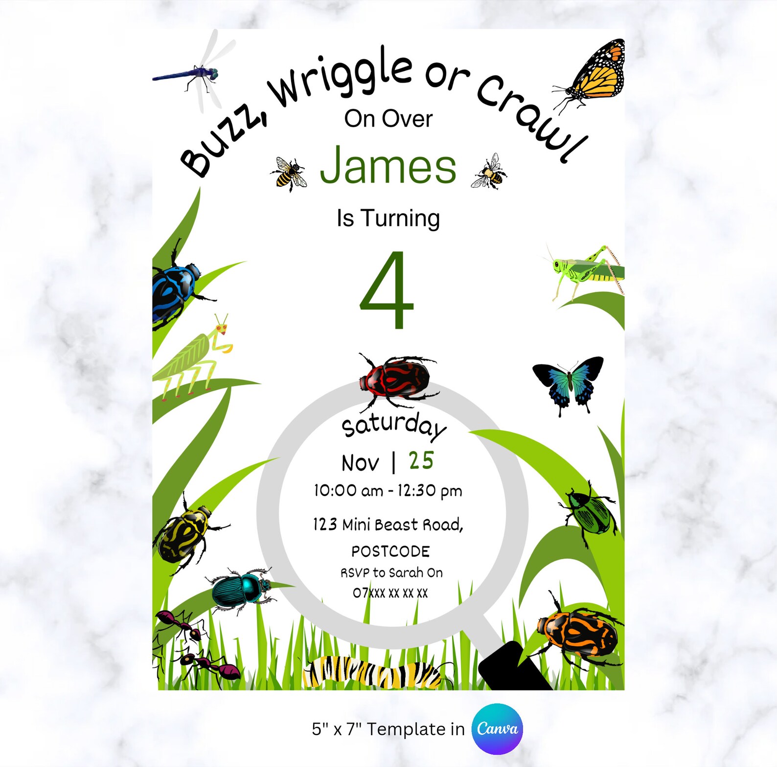 Editable Insect Birthday Invitation Bug 4th Birthday Invite Instant ...