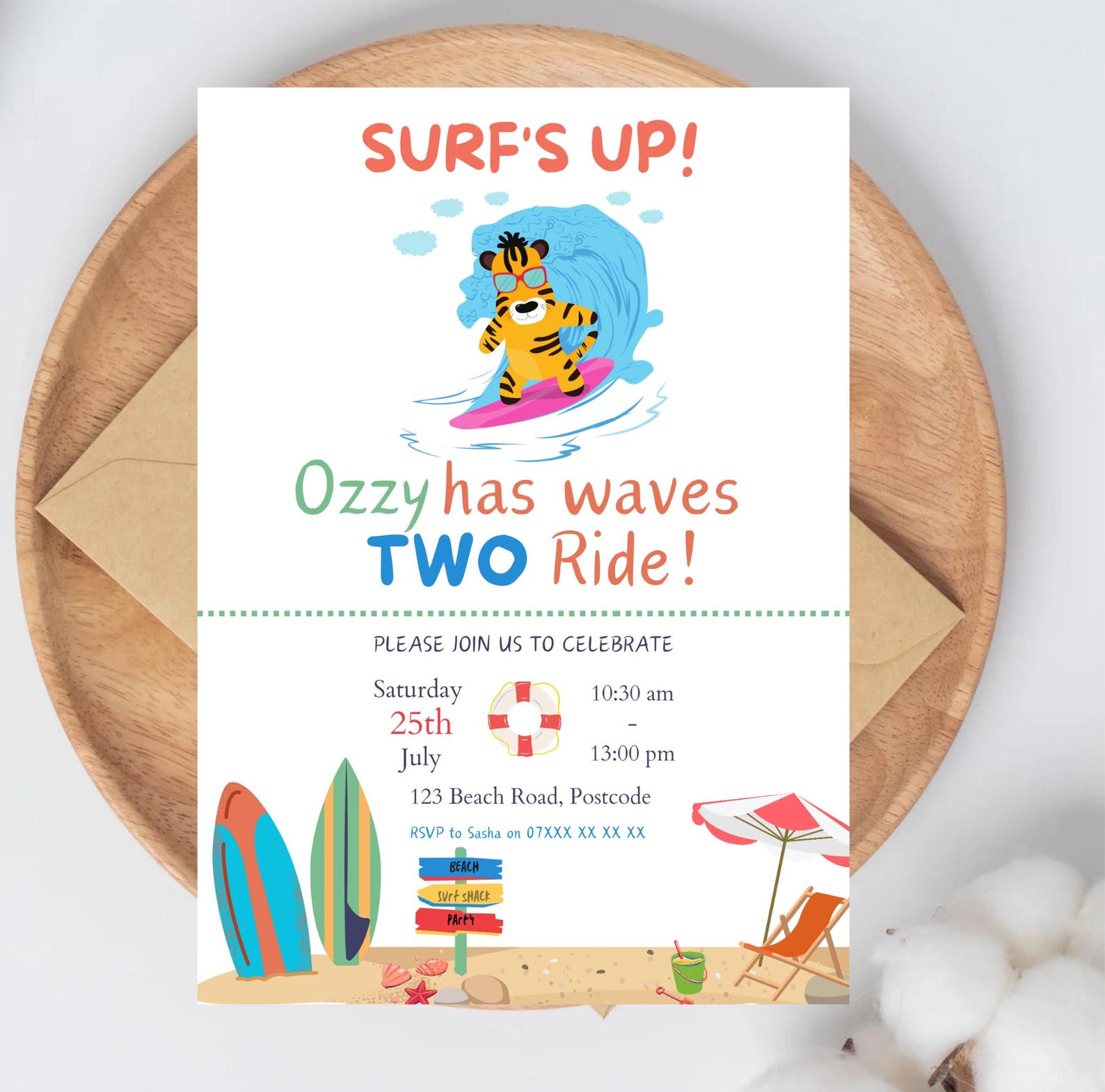 Editable Surfing Themed Invitation | "surf's Up" Children's Birthday ...