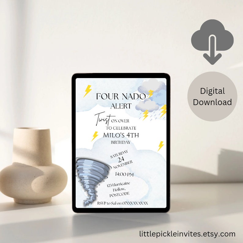 Editable Fournado Tornado Themed Children's 4th Birthday Party ...