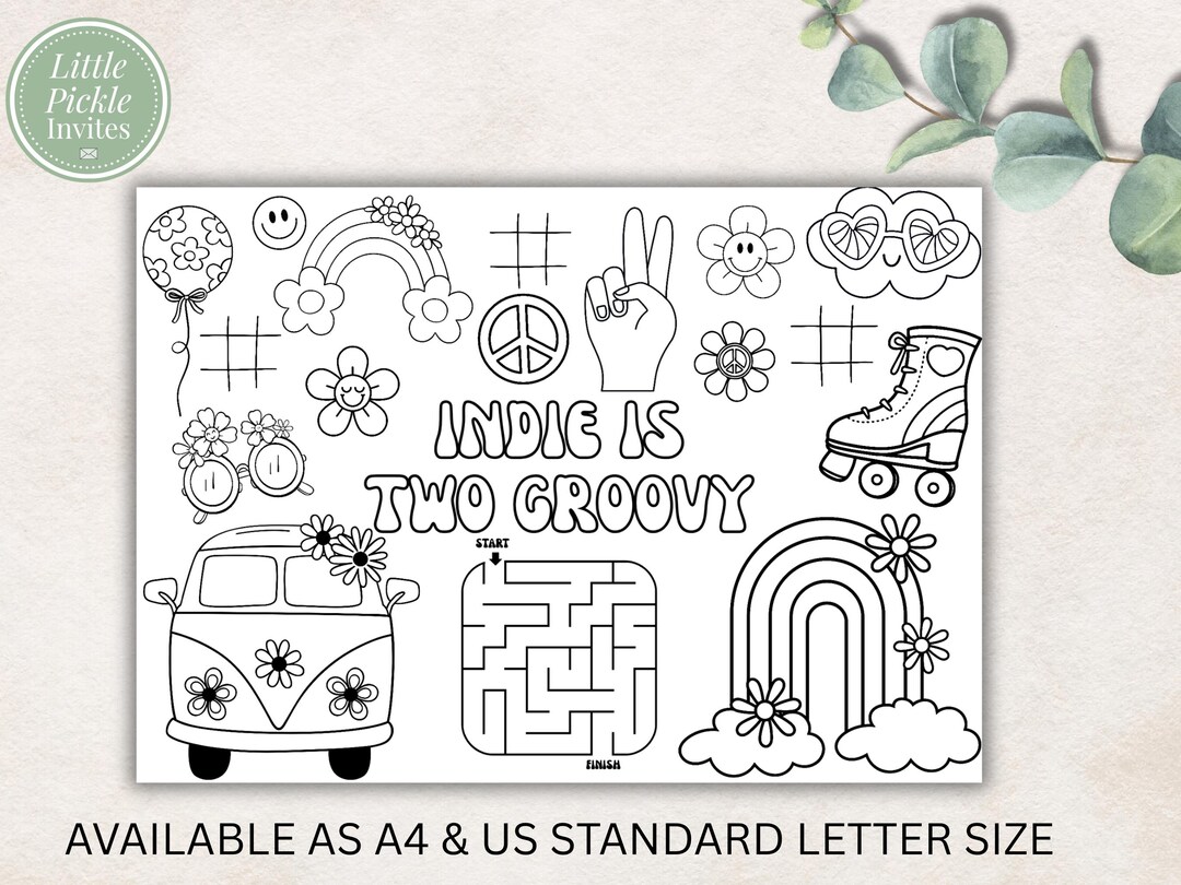 Two Groovy Birthday Coloring Page: Retro 70s Party Placemat ...
