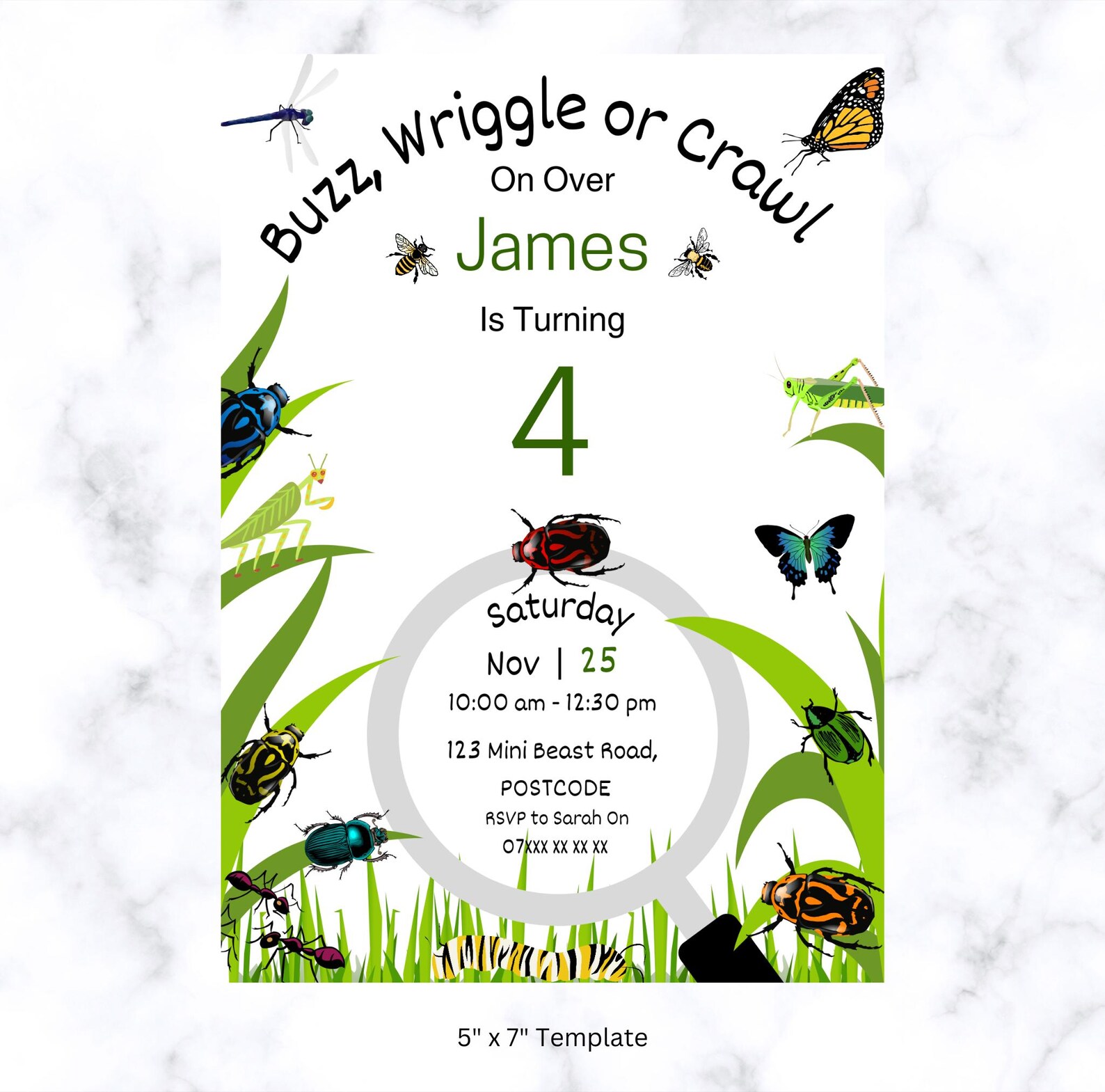 Editable Insect Birthday Invitation | Bug 4th Birthday Invite | Instant ...