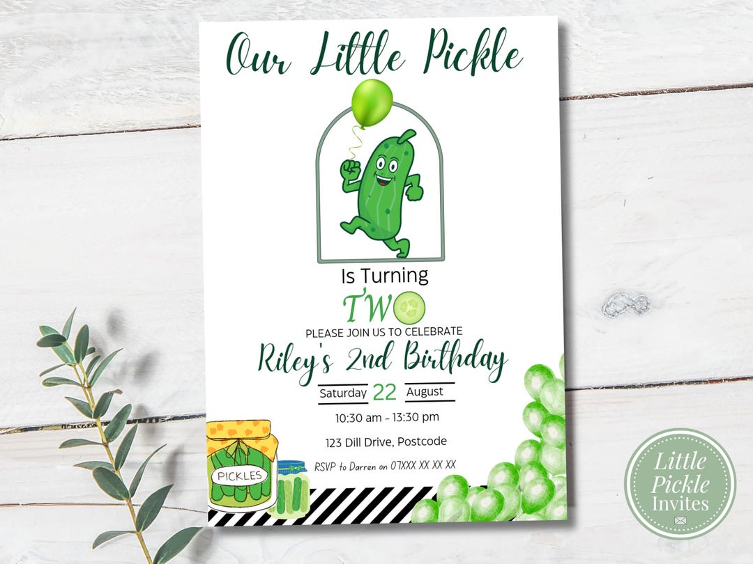 Editable Little Pickle Themed Children's Birthday Party Invitation ...