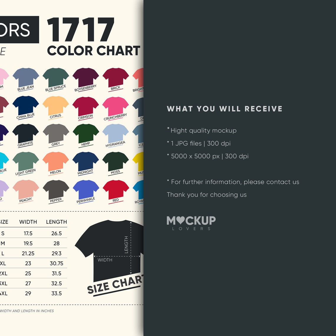 Comfort Colors 1717 Color Chart & Size Chart | Heavyweight Adult Tee ...
