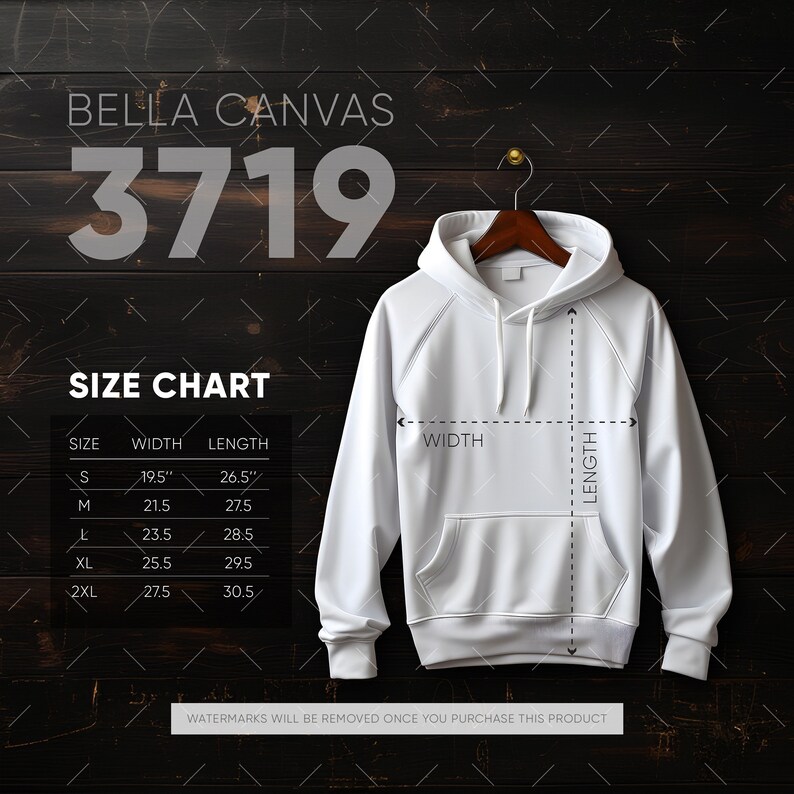 Bella Canvas 3719 Size Chart | Square Format | Hoodie Measurements ...
