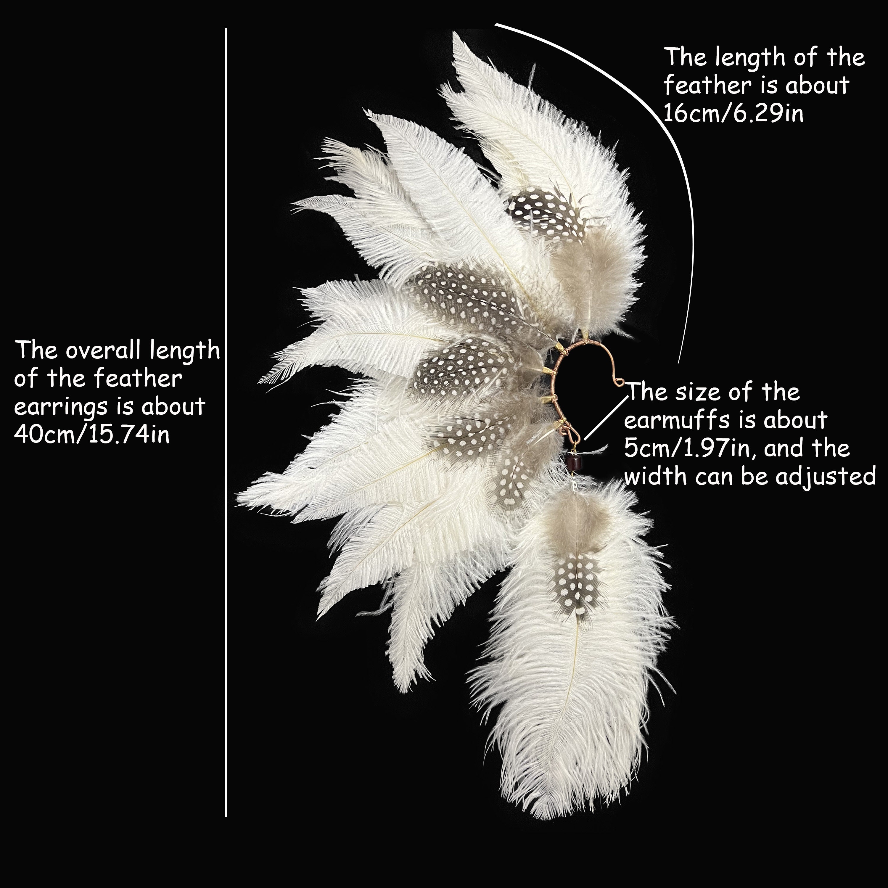 White Ostrich Feather Ear Cuff, Indians Feather Ear Wrap, Nonpierced ...