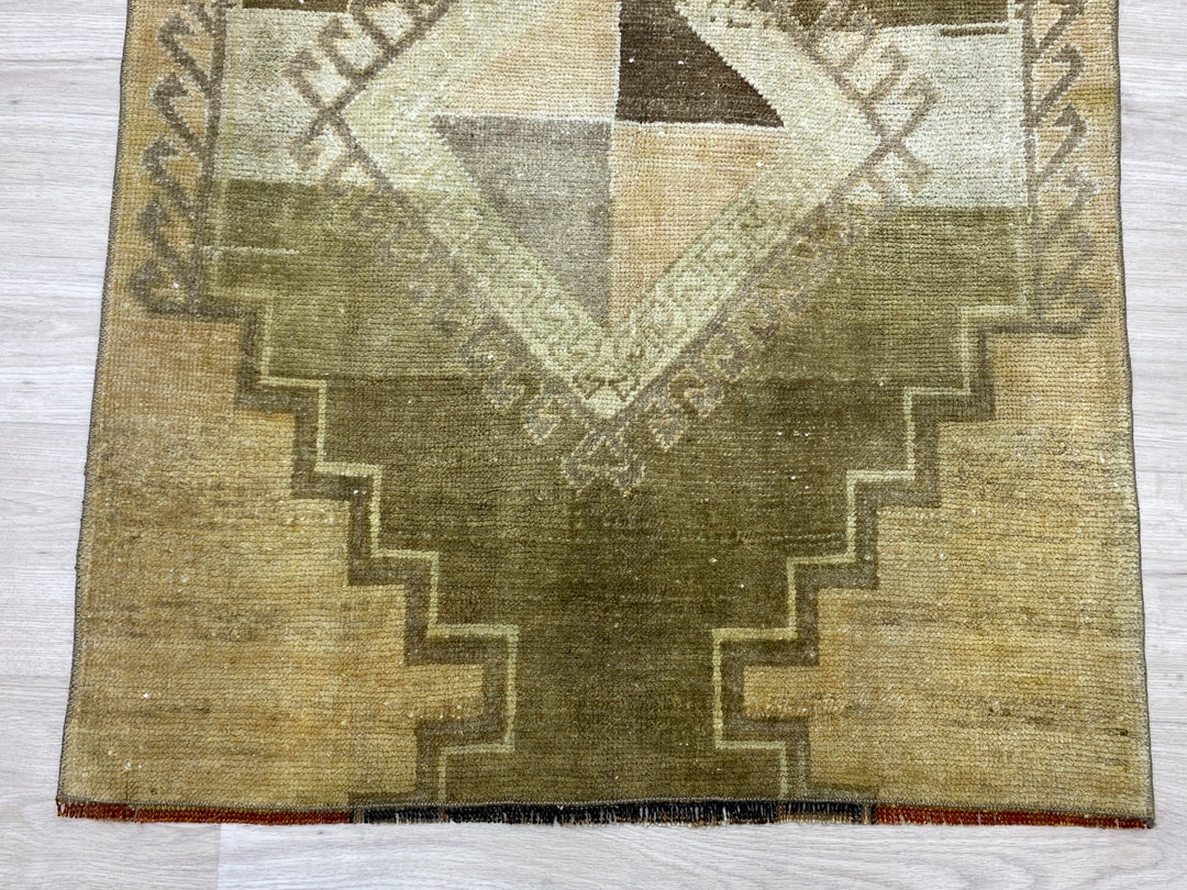 3x5 Brown Beige Vintage Turkish Rug, Handmade Oushak Rug, Faded Wool ...