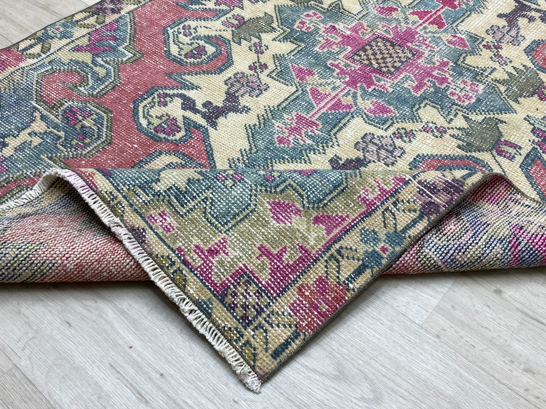 4x7 Red Pink Turkish Rug, 4x7 Handmade Rug, Pink Oushak Vintage Natural ...