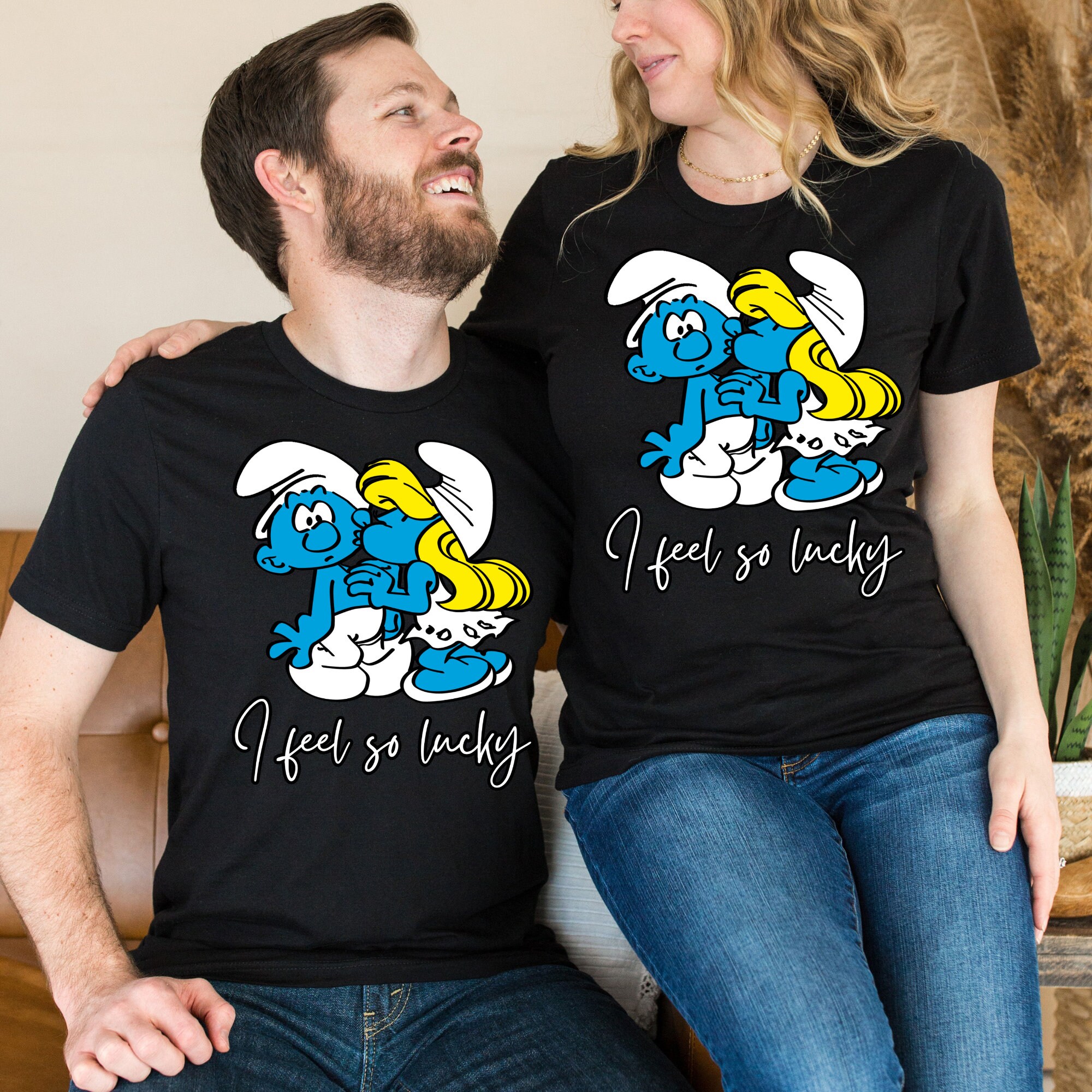 I Feel so Lucky Smurfs Lovers Shirt, Valentine's Love Couple Graphic ...