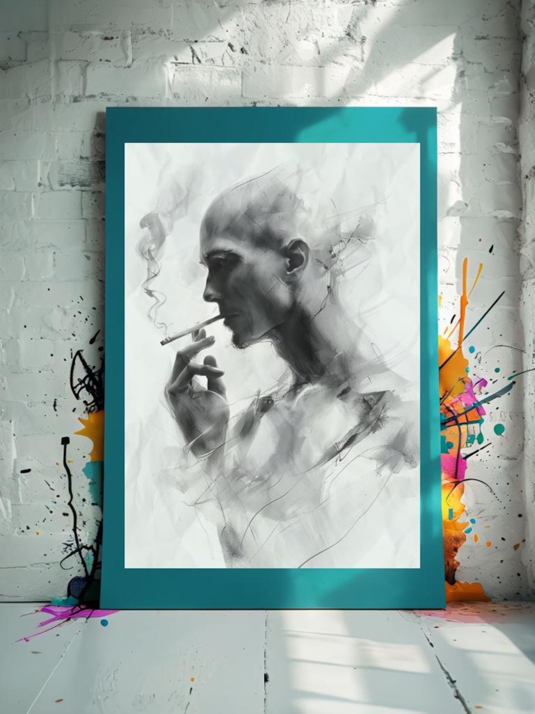 Cool Guy Smoking Digital Art, Bold Monochrome Poster, Edgy Wall Decor ...