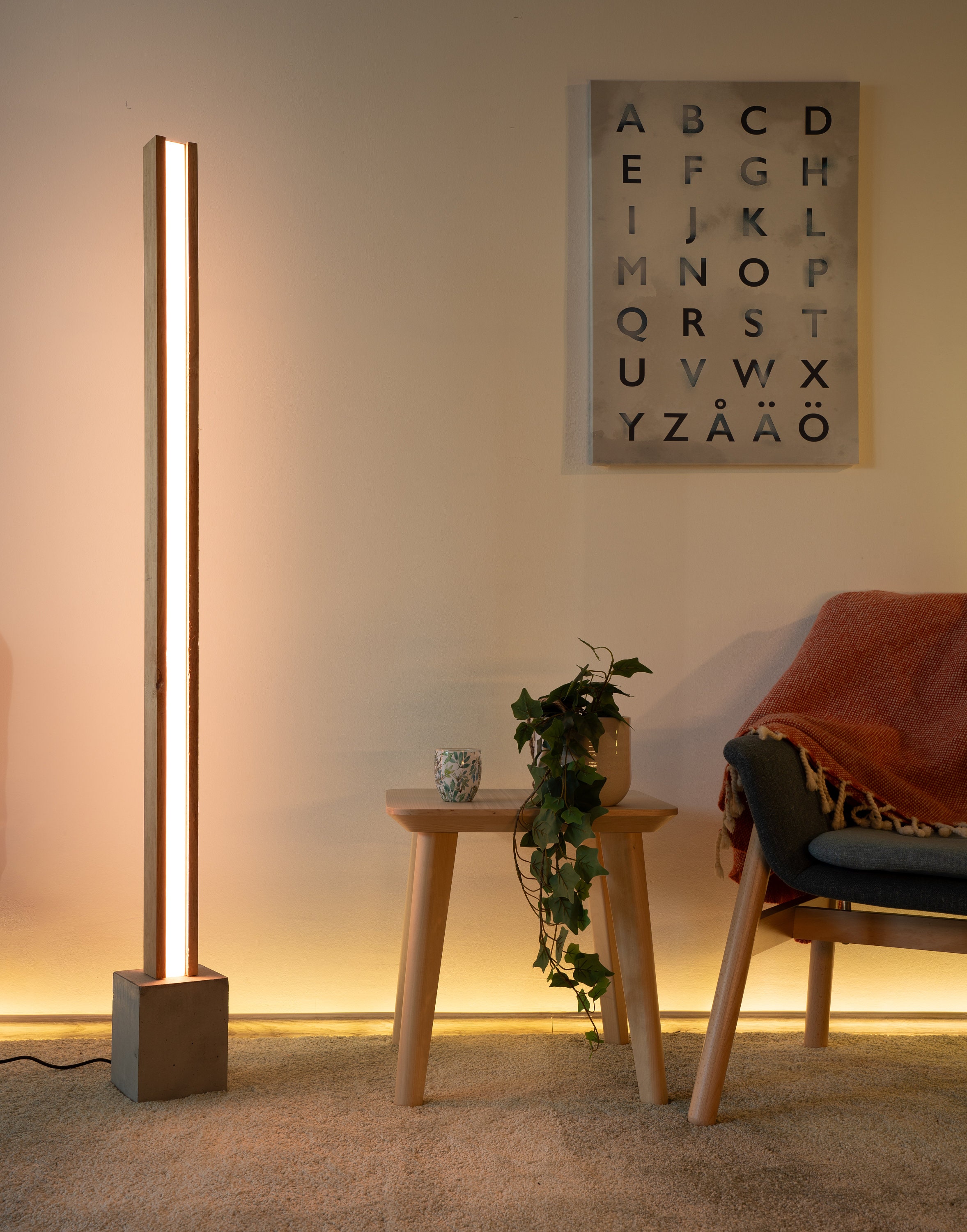 Floor Lamp Wood and Colored Concrete Dimmable, Color Adjustable LED ...