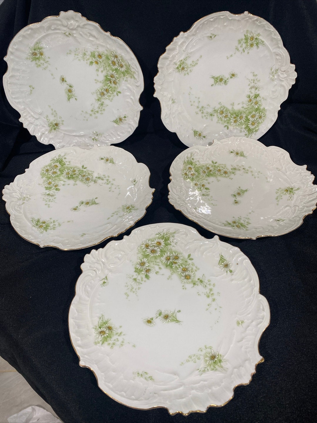 Vintage Set of 5 Bavaria China- Germany Scalloped Plates- Signed - Etsy