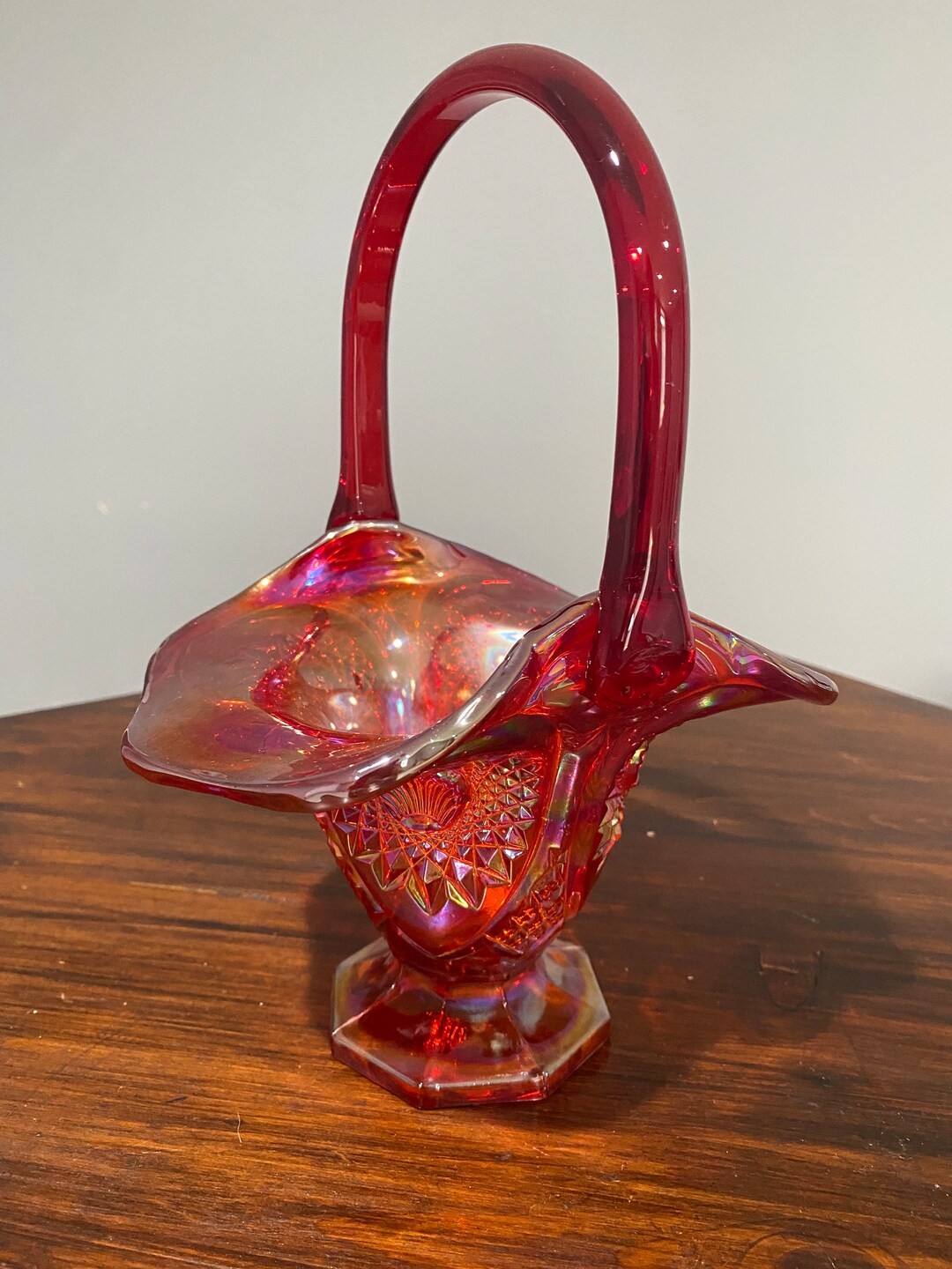 Vintage Red Indiana Glass 10” Basket - Etsy