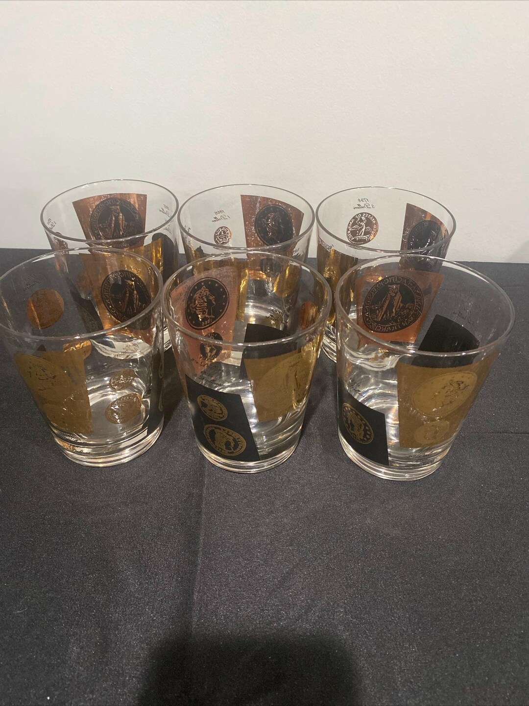 Set of 6-mid Century Cera Gold and Black Coins Cocktail Glasses - Etsy