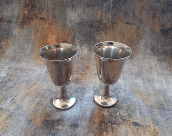 Vintage Silver Plated Goblets, Metal Wine Cups, Vintage Wine Goblets - Etsy
