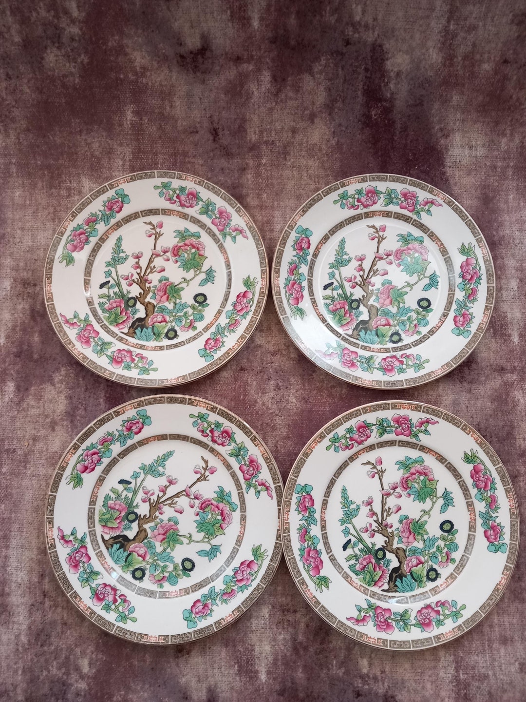 Set of 4 Antique John Maddock & Sons Royal Vitreous England Indian Tree ...