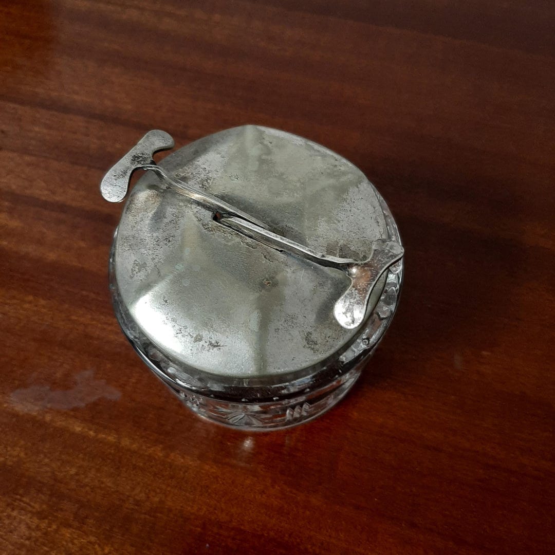 Sugar Pot, Mechanical Jar Pot Art Deco, Crystal Pressed Pot and Silver ...