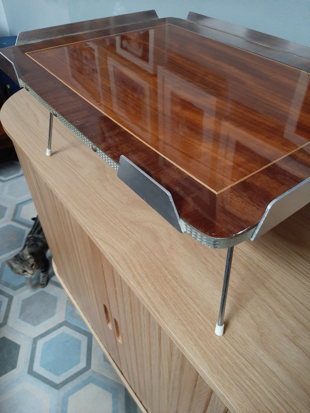 Vintage Tray, Teak Wood Formica Tray, 1970's Tray, Legged Vintage Tray ...