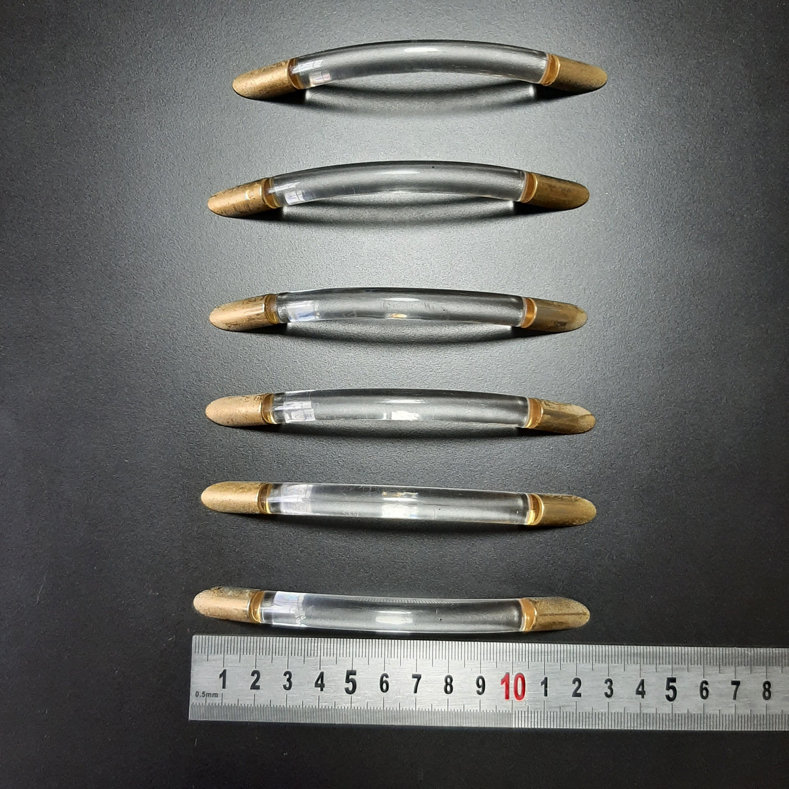 Curved Handles, Pale Gold Lucite Acrylic Cabinet Bar Handle With Gold ...