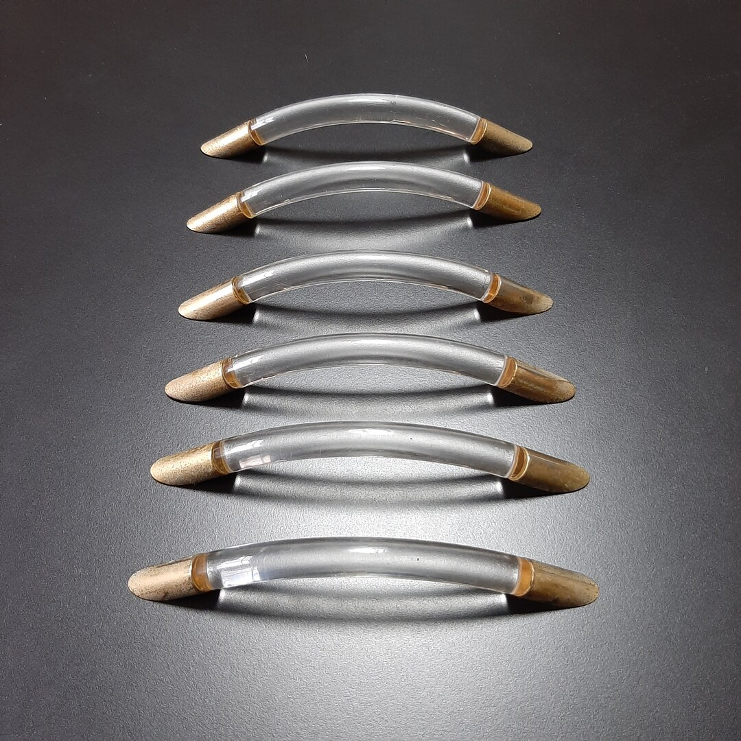 Curved Handles, Pale Gold Lucite Acrylic Cabinet Bar Handle With Gold ...