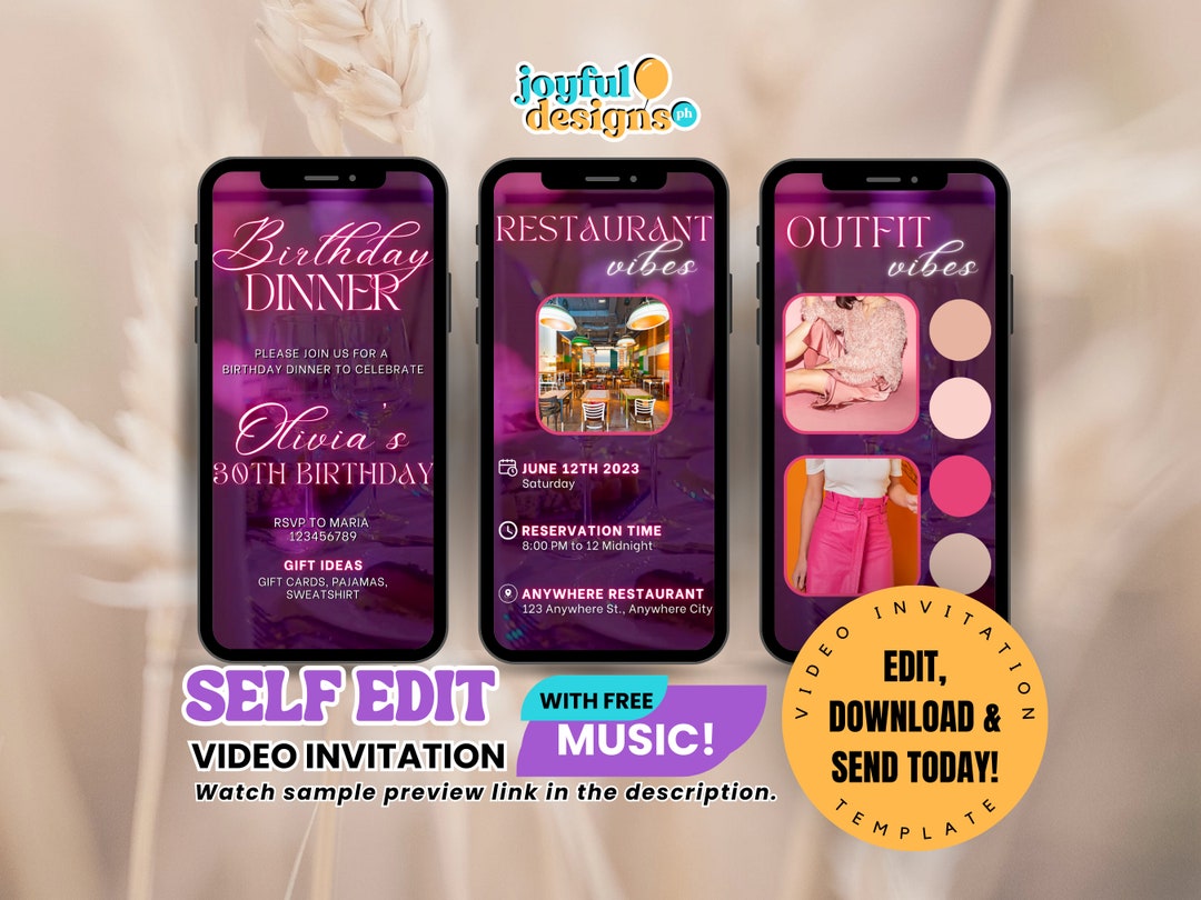 Digital Birthday Dinner Invitation, Animated Bday Party Invite ...