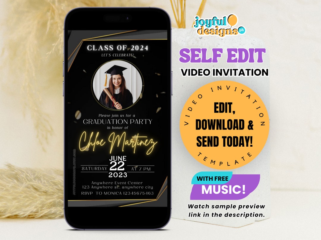 Digital Graduation Invitation Black and Gold Grad Party - Etsy