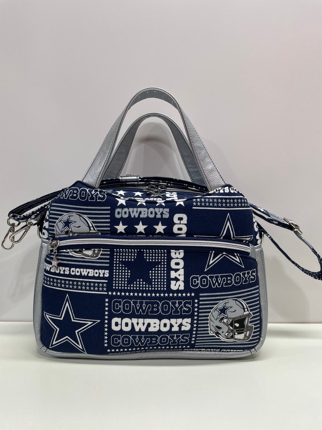 Dallas Cowboys Handmade Multi Compartment Purse Faux Silver Leather Top ...